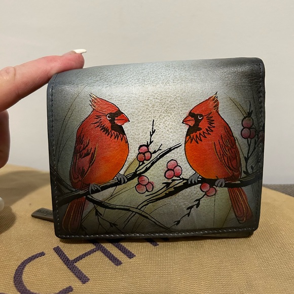 Anuschka | Bags | Anuschka Hand Painted Cardinal Wallet With Shoulder ...